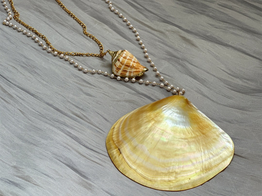 Large Seashell Pendant Necklace: Natural Pearly White Shell - Etsy