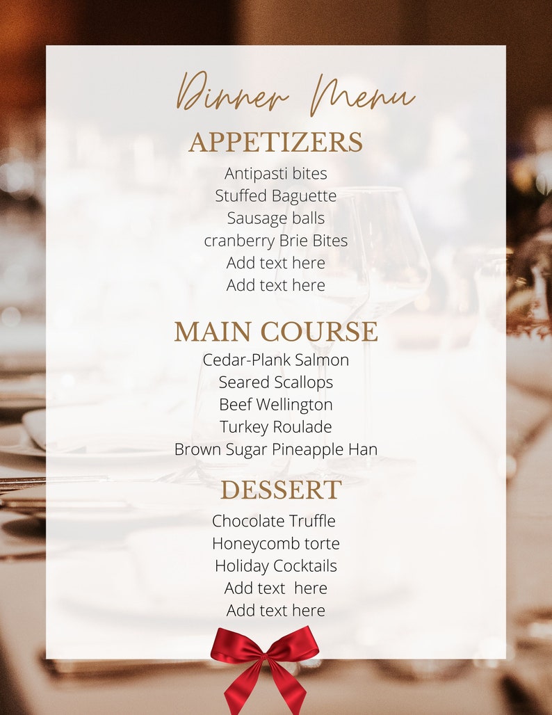 DINNER MENU, Elegant Dinner Menu, Dinner Party, Editable Dinner Menu ...