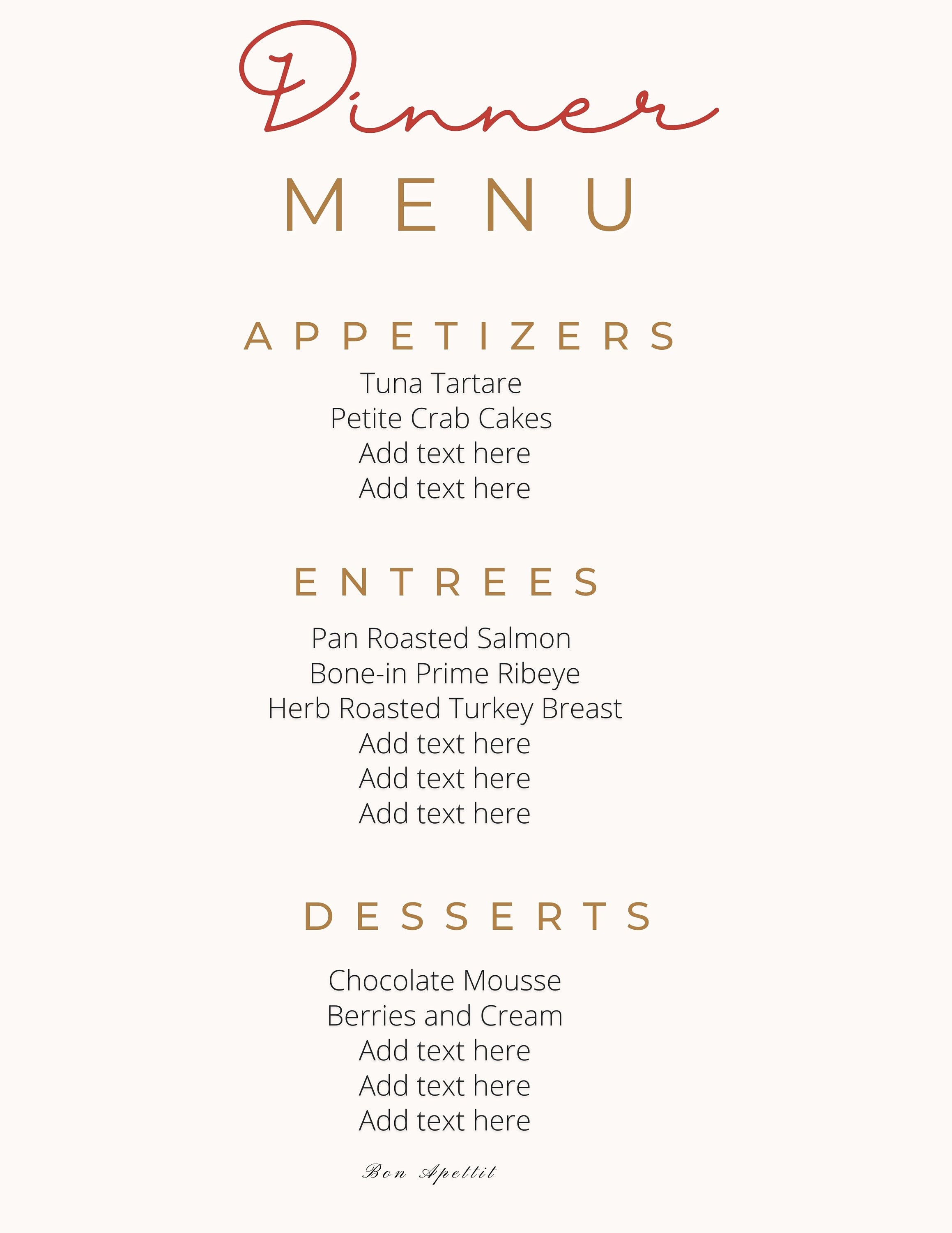 DINNER MENU, Elegant Dinner Menu, Dinner Party, Editable Dinner Menu ...