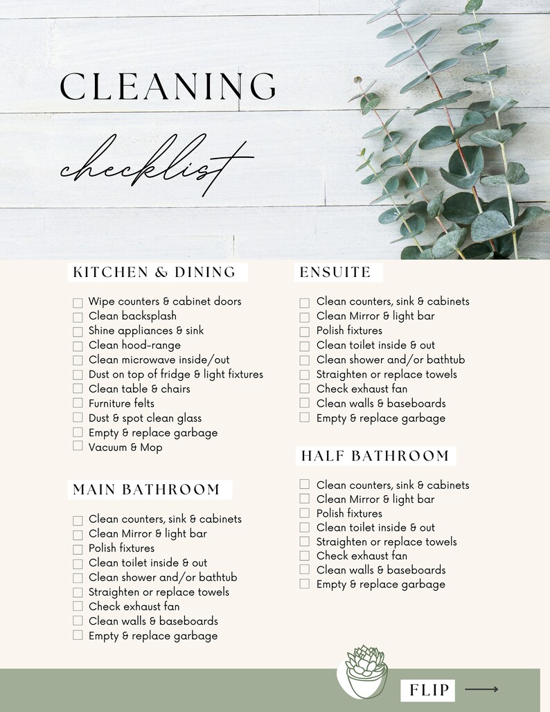Cleaning CHECKLIST, Airbnb, VRBO, Home Cleaning, Housecleaning ...