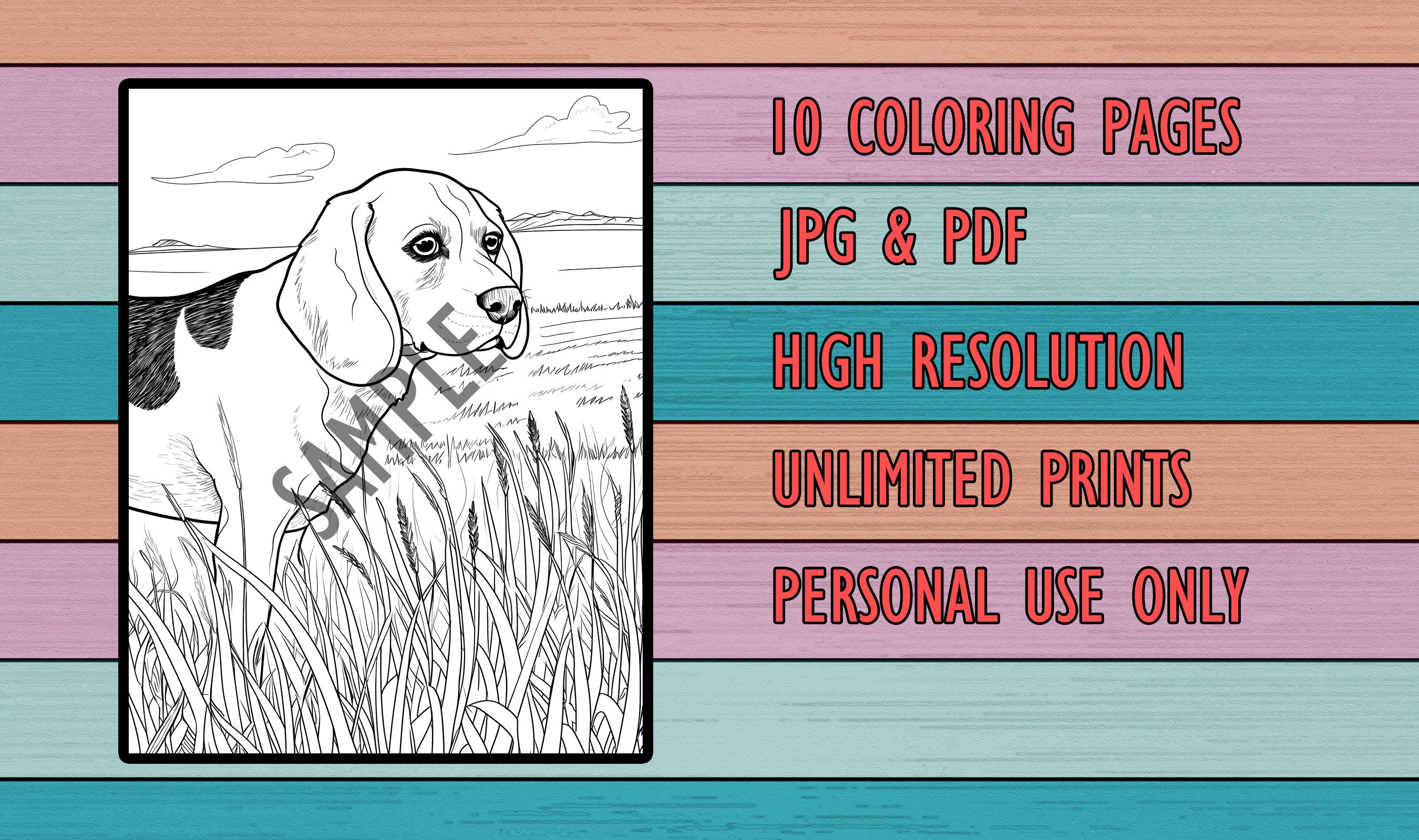 Beagle Coloring Pages (set 1), Dog Coloring Pages for Adults, Dog ...