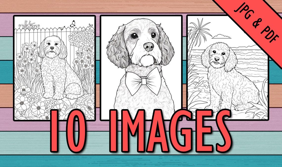 Cockapoo Coloring Pages set 1, Dog Coloring Pages for Adults, Dog ...