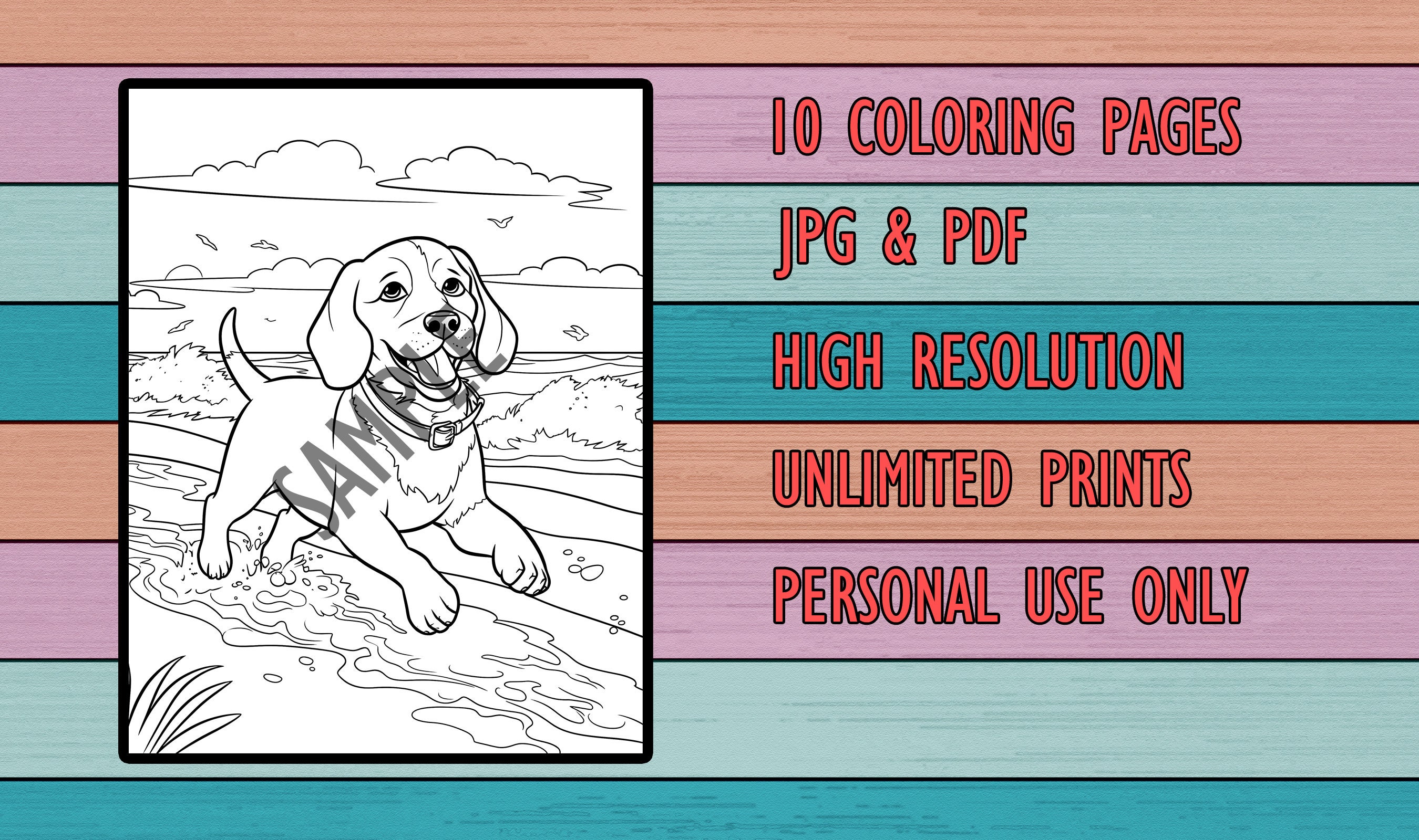 Beagle Coloring Pages set 2 Dog Coloring Pages for Adults - Etsy