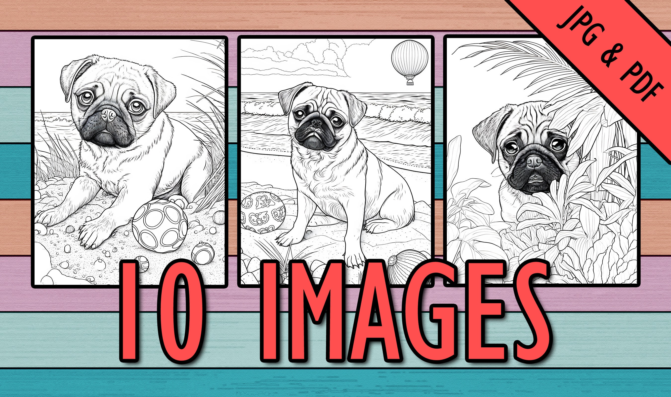Pug Coloring Pages (set 2), Dog Coloring Pages for Adults, Dog Coloring ...