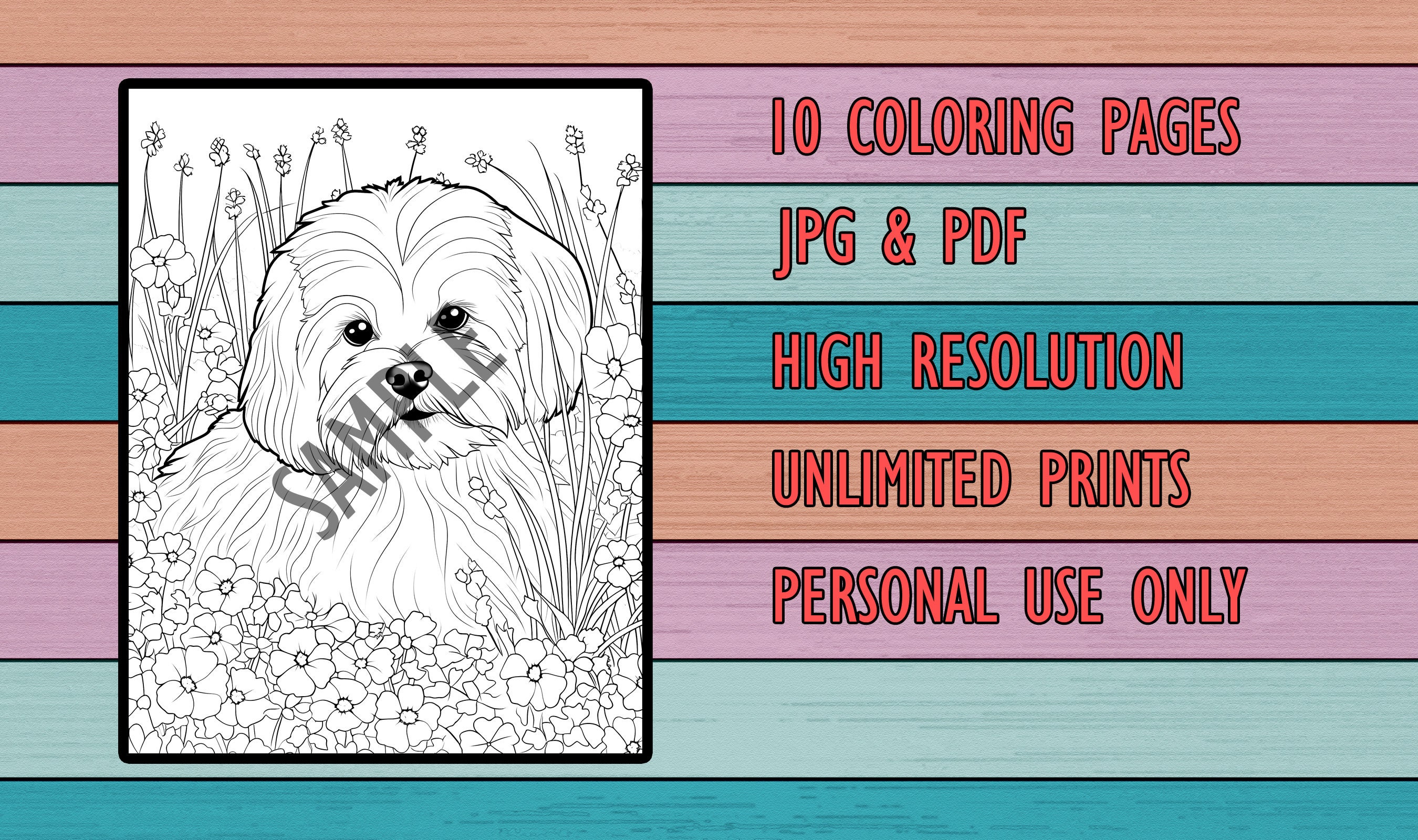 Havanese Coloring Pages set 1, Dog Coloring Pages for Adults, Dog ...