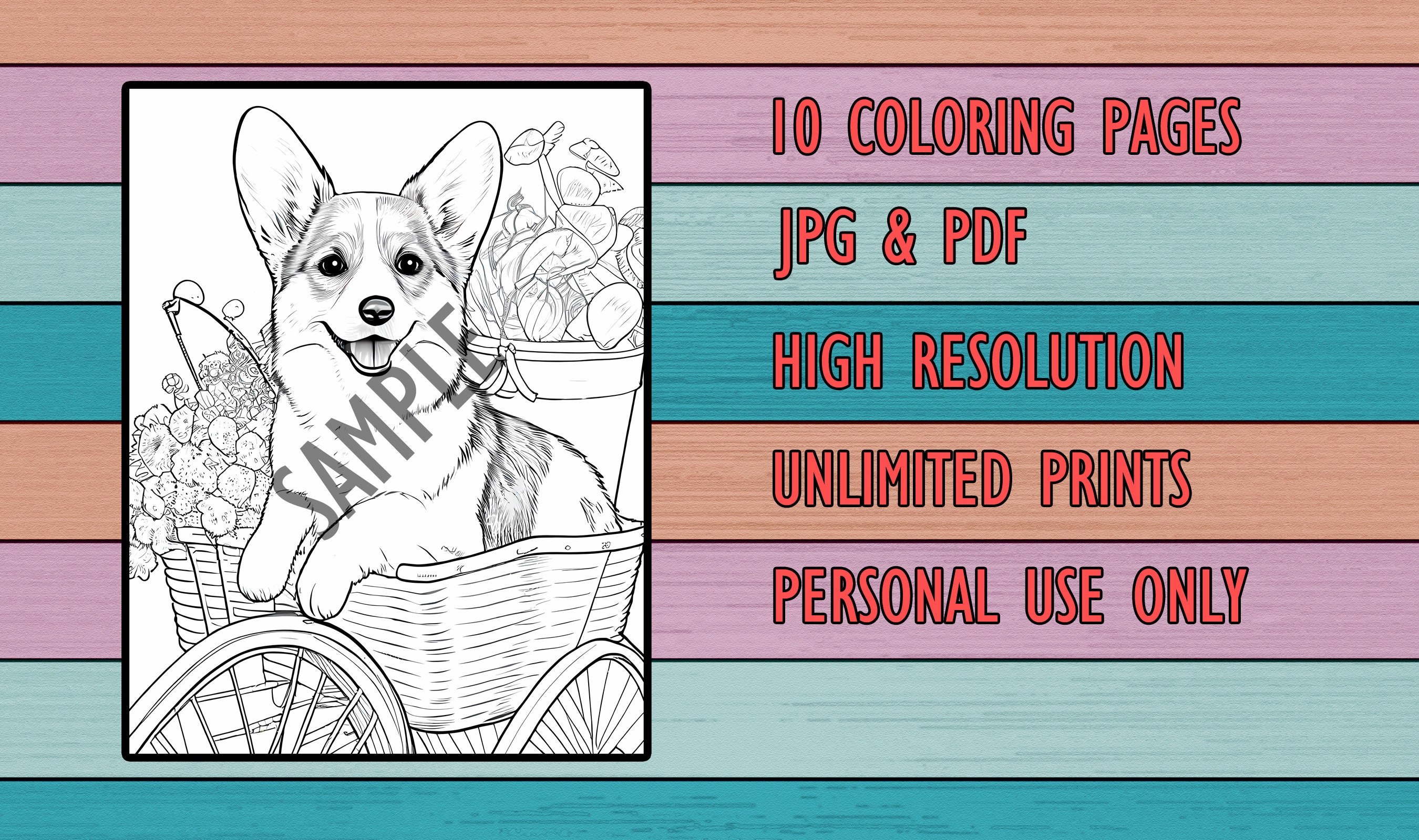 Corgi Coloring Pages set 1, Dog Coloring Pages for Adults, Dog Coloring ...