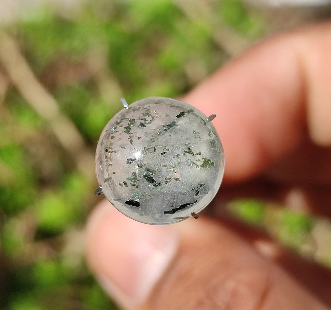 MOSS QUARTZ - Tourmalinated Quartz Cabochon - Rose Quartz - Green Moss ...