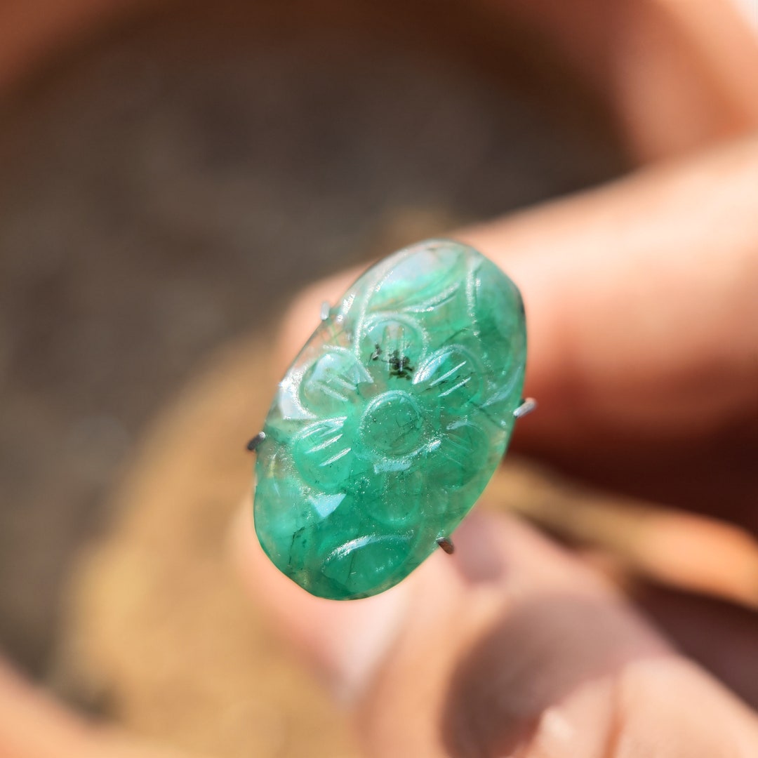 EMERALD CABOCHON - Carved Zambian Emerald Cabochon - Rare Hexagonal ...