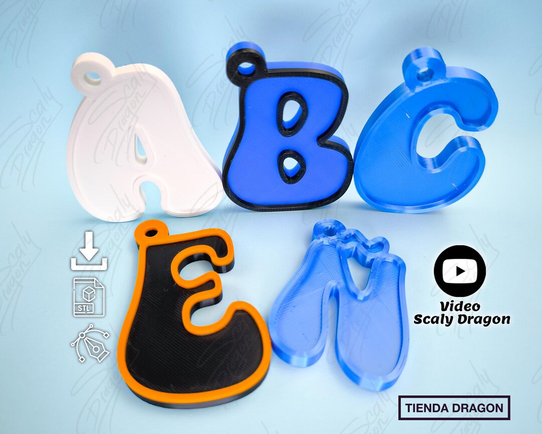 3D Outline Keychains STL File / Full Alphabet / Initial Keychain ...