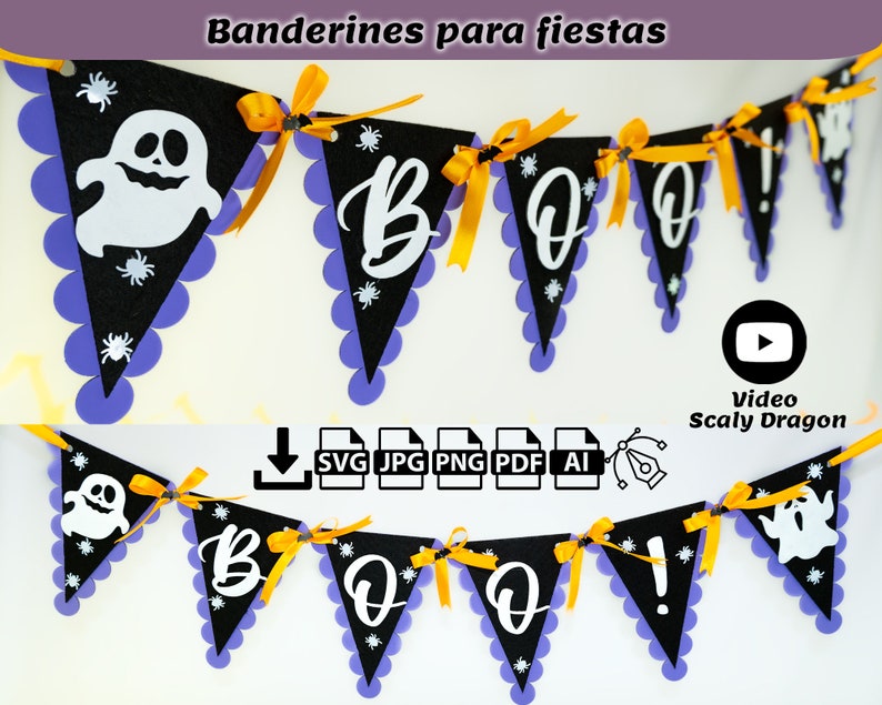 Bandera o banderín de cartón, fantasmas Boo Linda decoración de ...