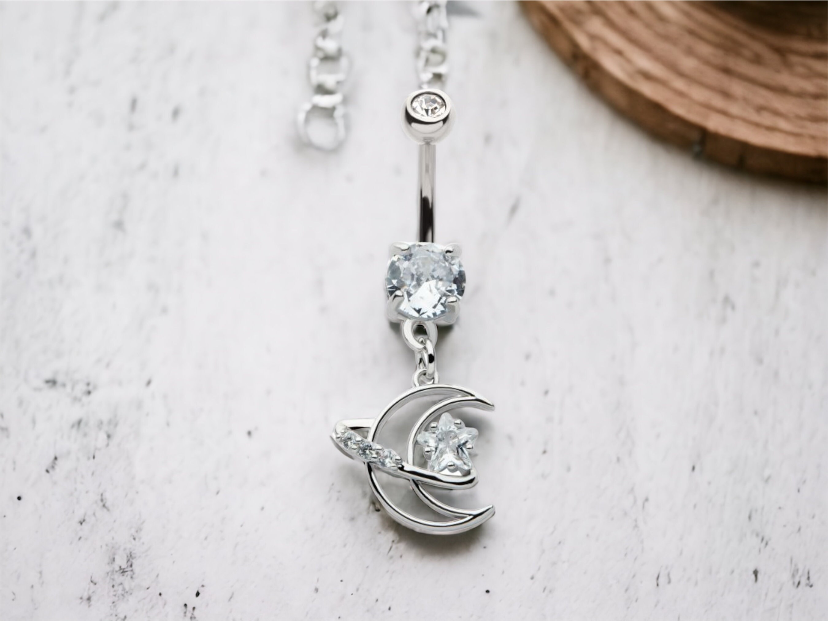 Crescent Moon & Star Belly Button Ring, Delicate Belly Ring, Moon Belly ...