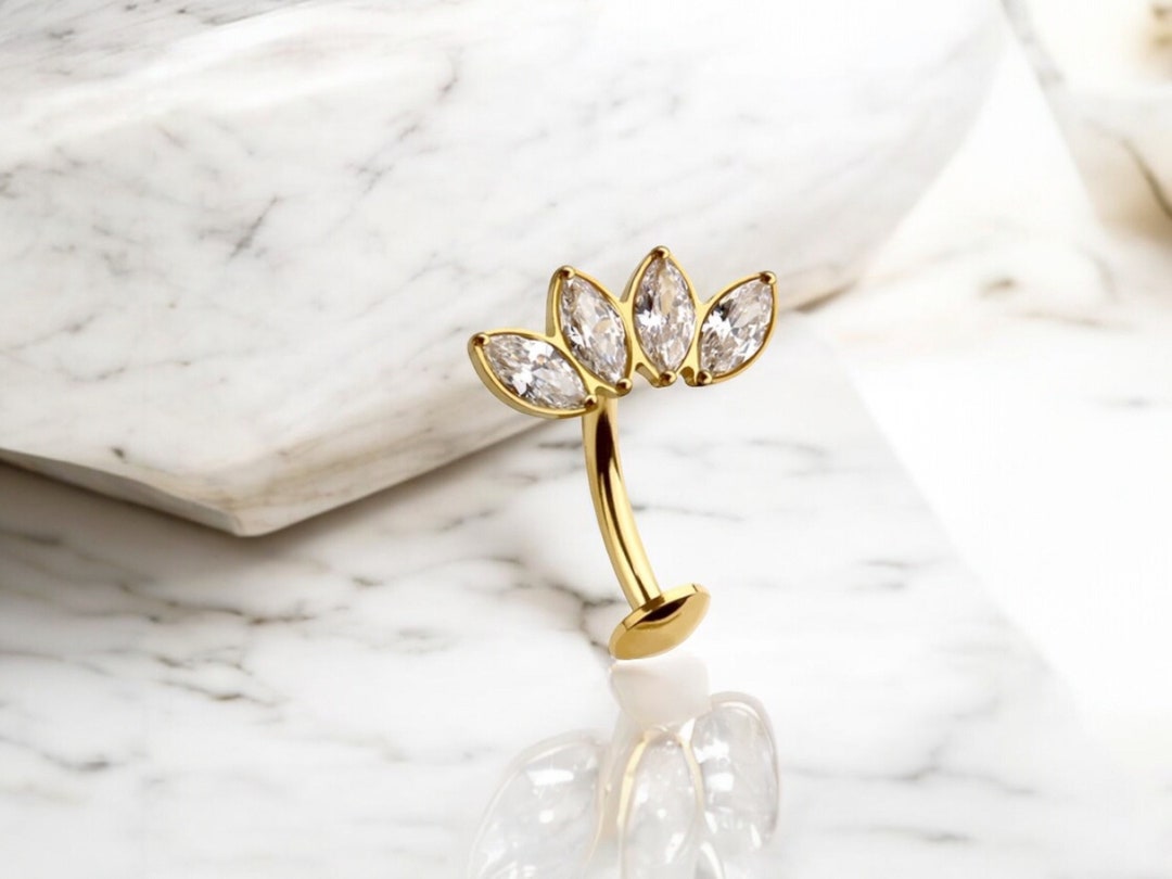 NEW • Marquise Belly Ring, Threadless Push in Top Floating Belly Button ...