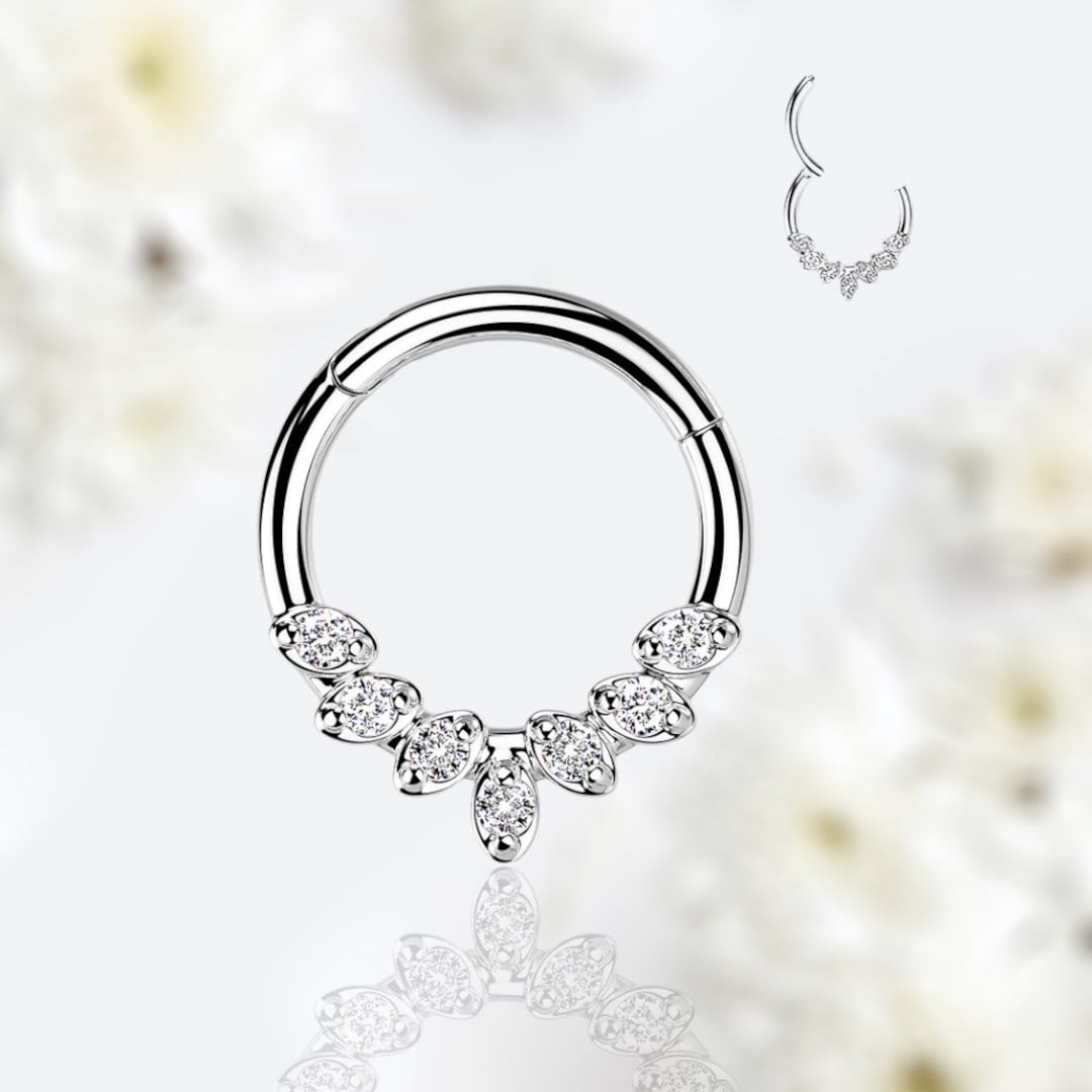 16G Silver Dainty Leaves Hinged Septum Clicker Hoop Ring, Septum ...