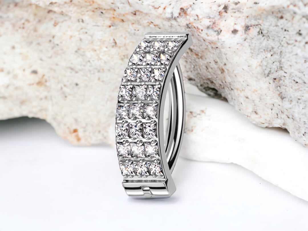 Titanium Belly Button Clicker Ring, Triple Row Crystals Decor Simple ...