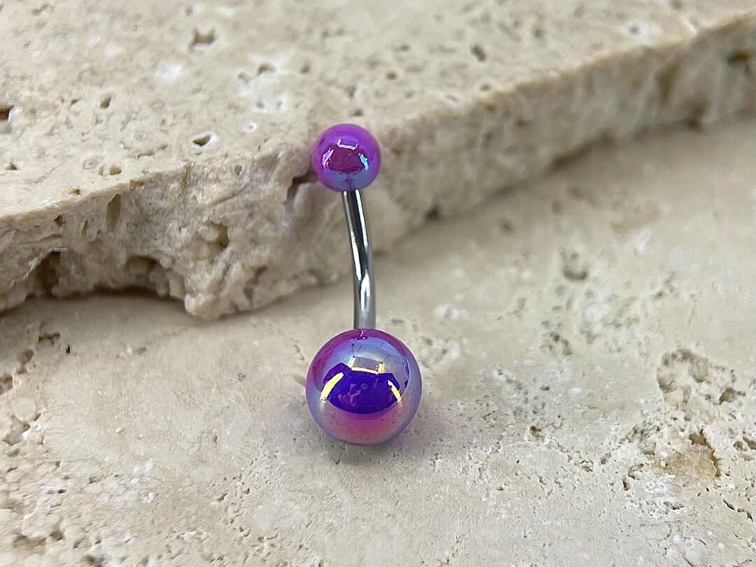 14G Simple Plain Purple Belly Button Ring, Metallic Purple Ball End ...