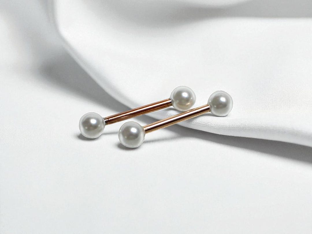 Elegant White Pearl Nipple Ring, Rose Gold Nipple Piercing Barbell ...