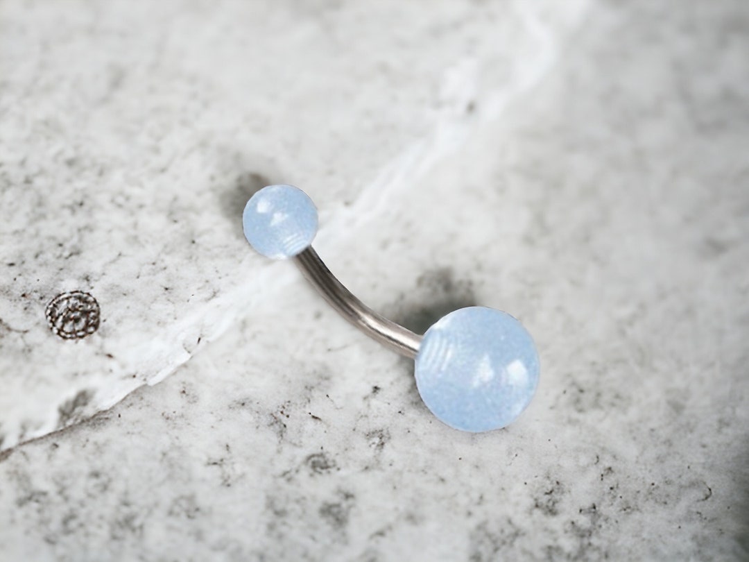Light Blue Belly Ring, Glow in the Dark Balls Belly Button Ring, Simple ...