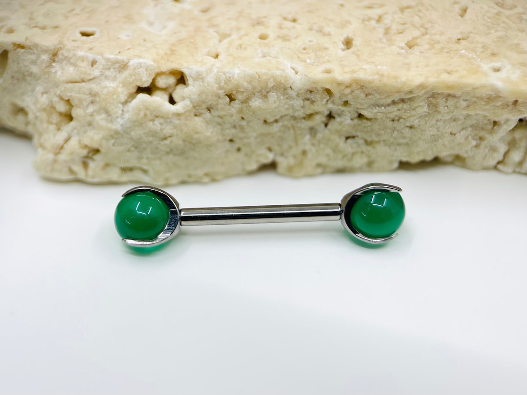 Implant Grade Titanium Natural Jade Stone Nipple Barbell, Internally ...