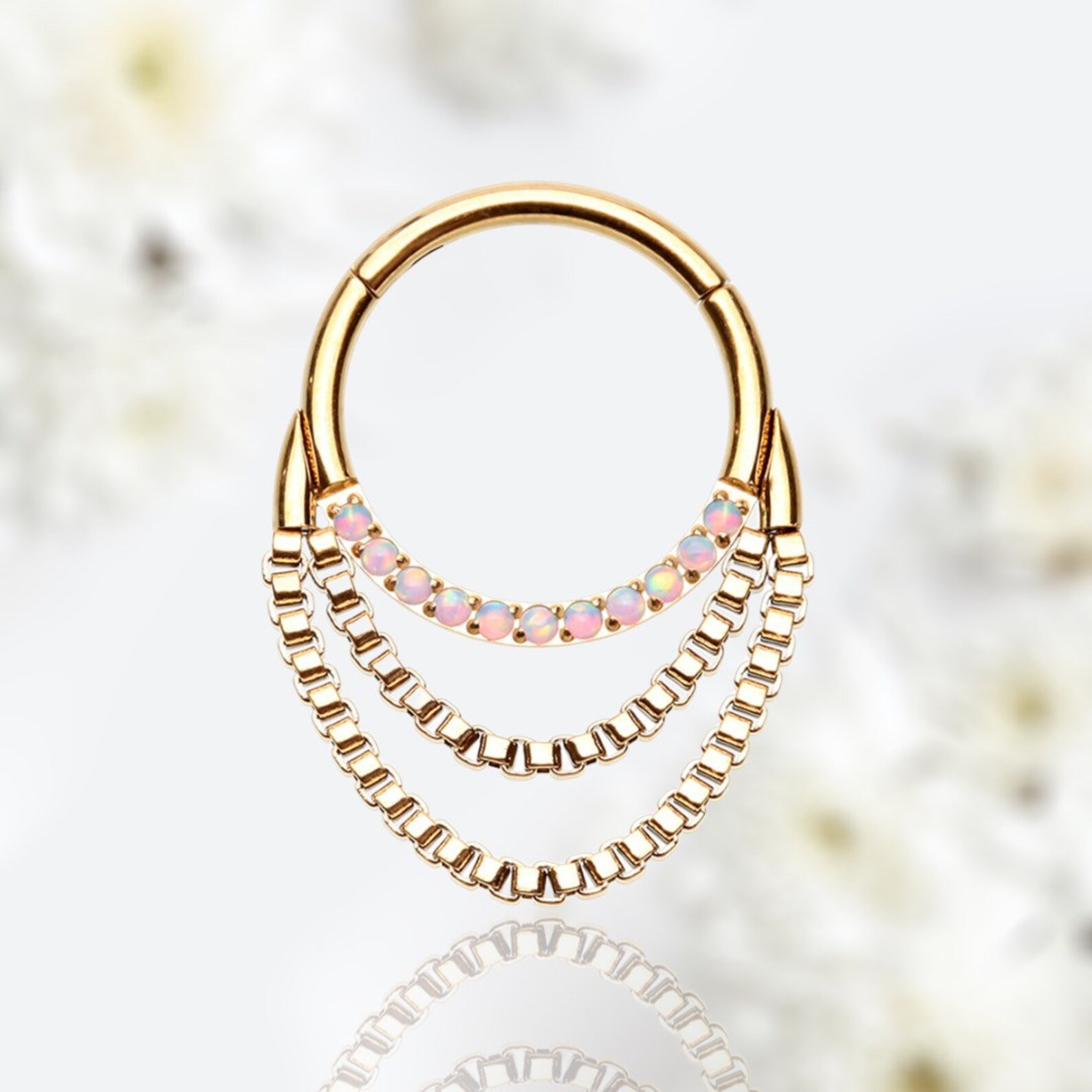 16G Gold Multicolor Gem Septum Piercing Hoop Clicker Ring Colorful Gem ...