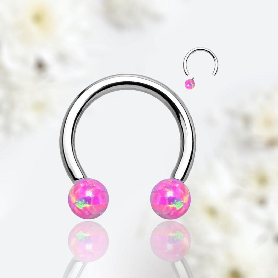 16G Internally Threaded Pink Opal Ends 8mm 10mm Horseshoe Septum Hoop ...