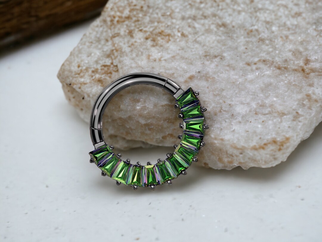 Implant Grade Titanium Green Vitrail Medium Baguette Gems Septum ...