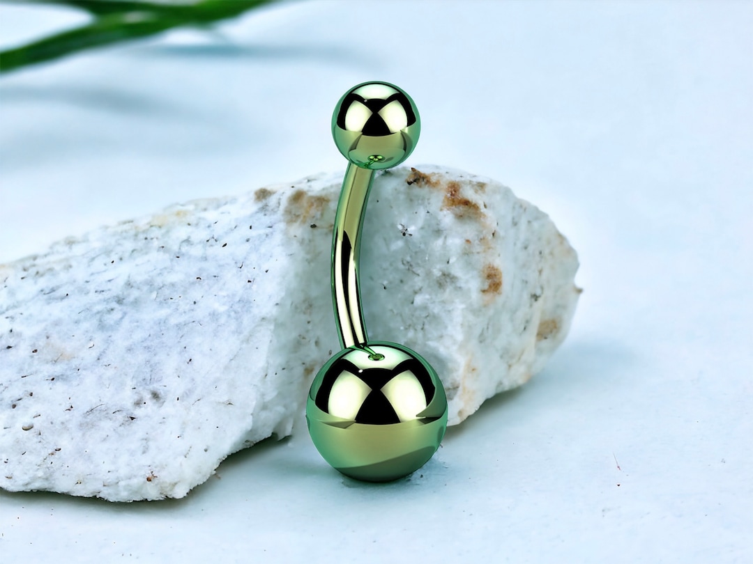 14G Implant Grade Titanium Plain Green Belly Button Ring, Simple Style ...