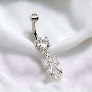 Dangling Bow Charm Belly Button Ring, Navel Piercing Body Jewelry ...