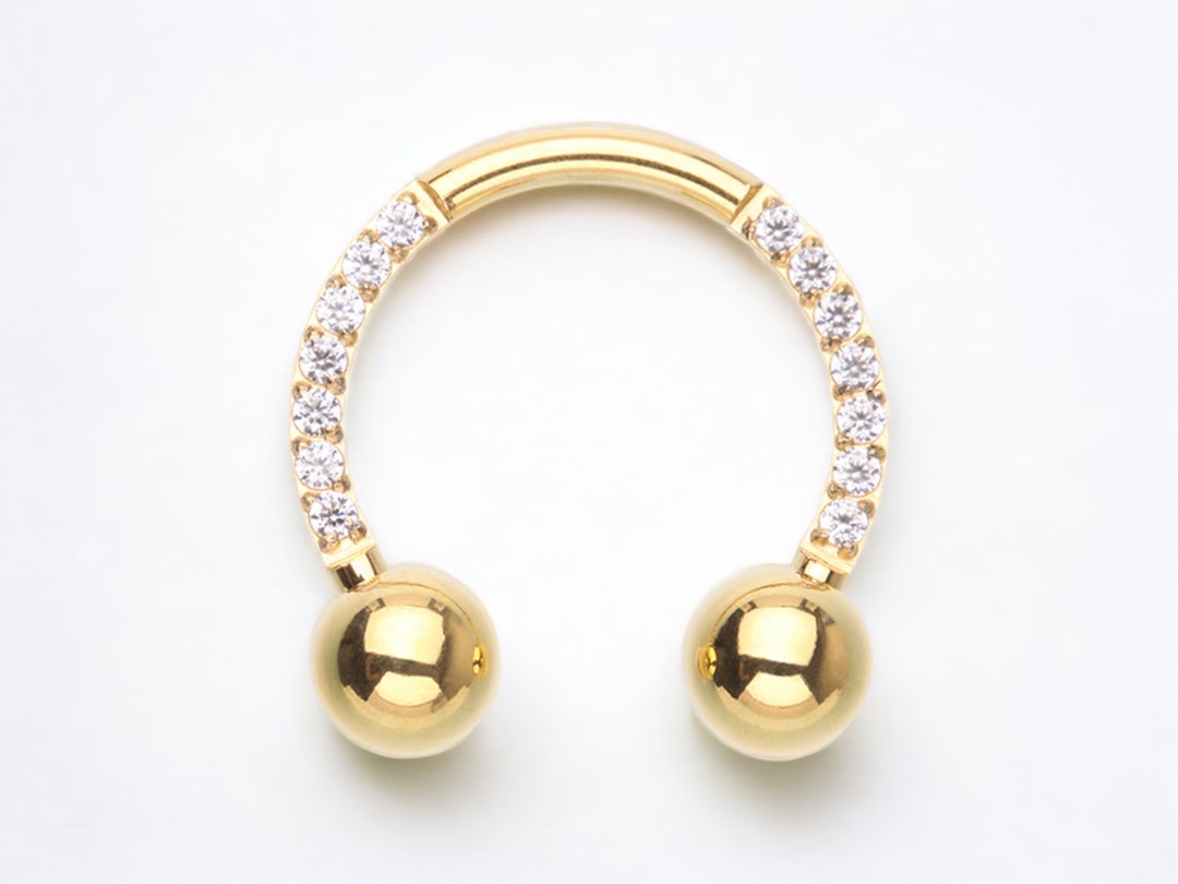 16G Gold Front Facing Gems Horseshoe Septum Ring Hoop, Simple Style ...