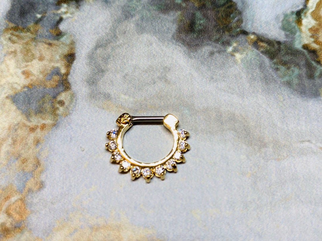 16G Gold Diamond Decor Septum Piercing Hoop Clicker Ring Decorative ...