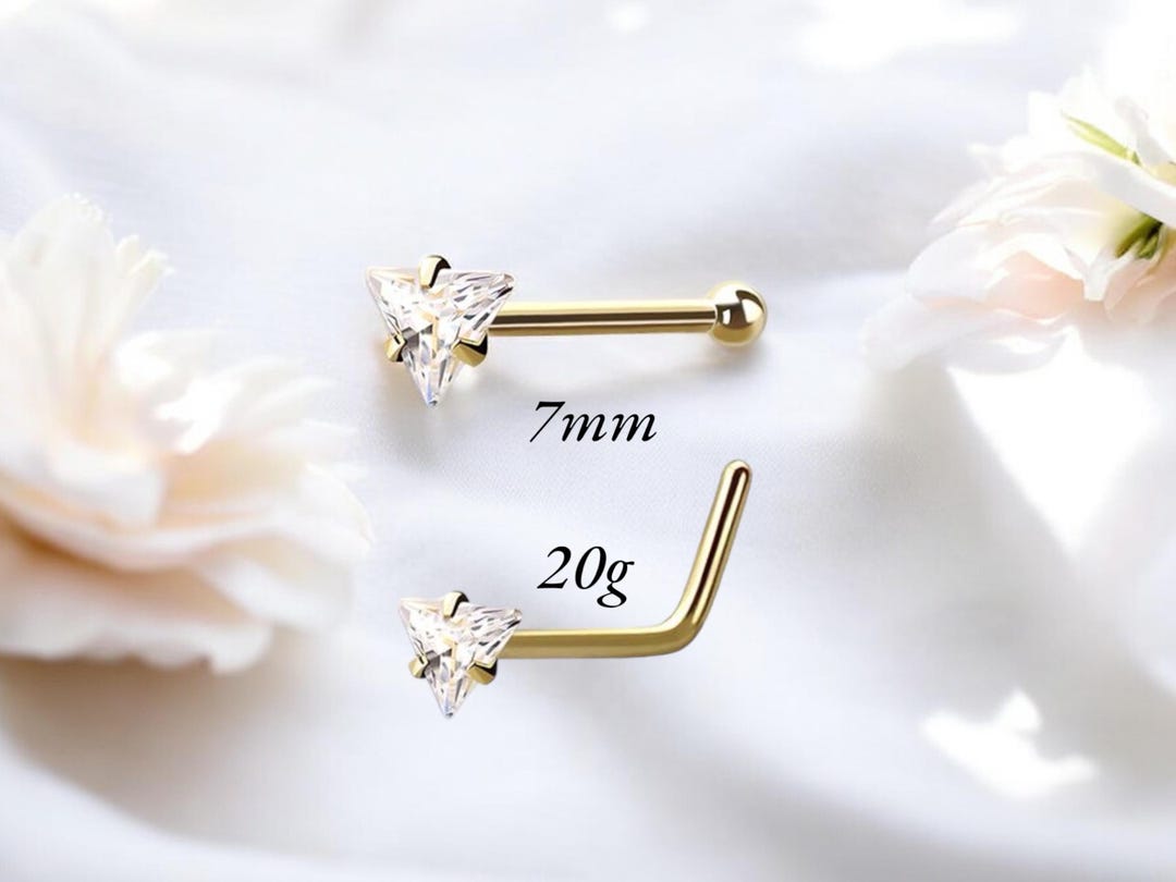 Dainty Triangle Nose Stud, Sparkle Triangle Gem Top Nose Stud L Shape ...