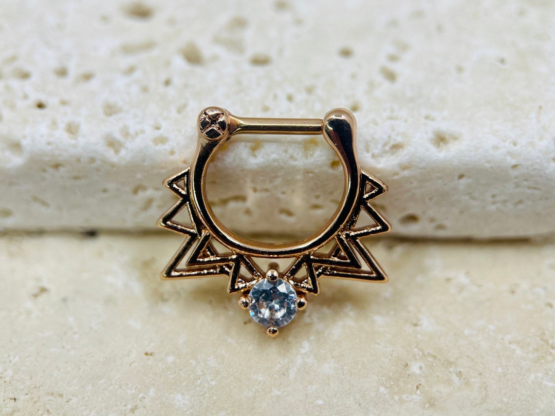 16G Rose Gold Septum Ring, Triangle Decor Front Septum Piercing Nose ...