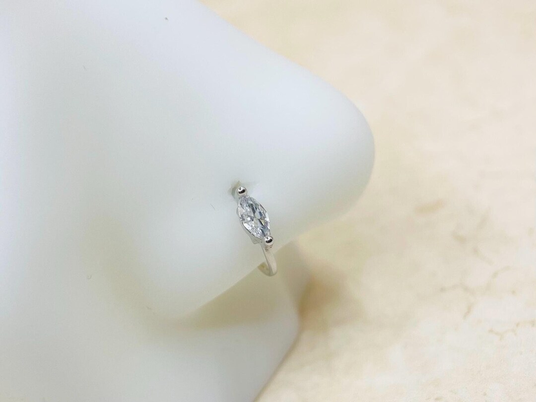 20G Oval Top Gem Nose Ring Hoop, Sparkle Oval Bendable Nose Piercing ...