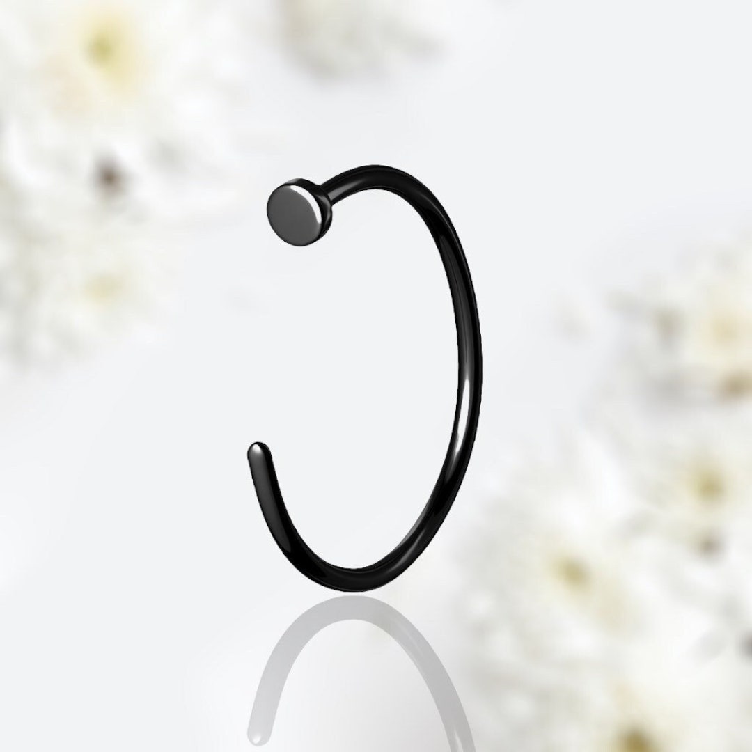 20G Titanium Black Flat Top Stopper Nose Piercing Hoop Ring, Simple ...