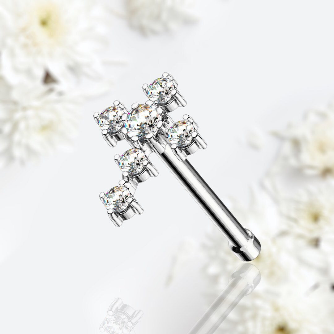 20G Cross Nose Stud, Sparkle Clear Gems Decor Cross Shape Nose Bone ...