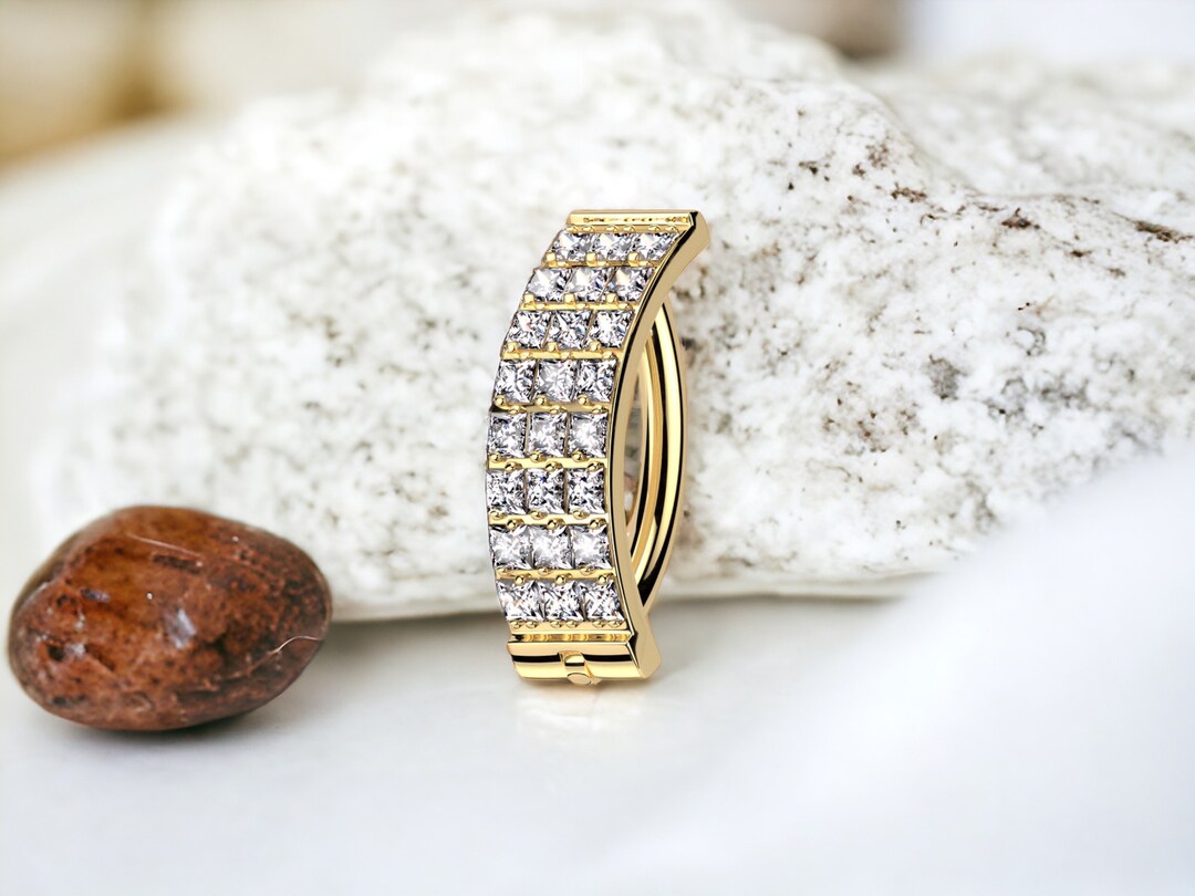 Titanium Belly Button Clicker Ring, Triple Row Crystals Decor Simple ...