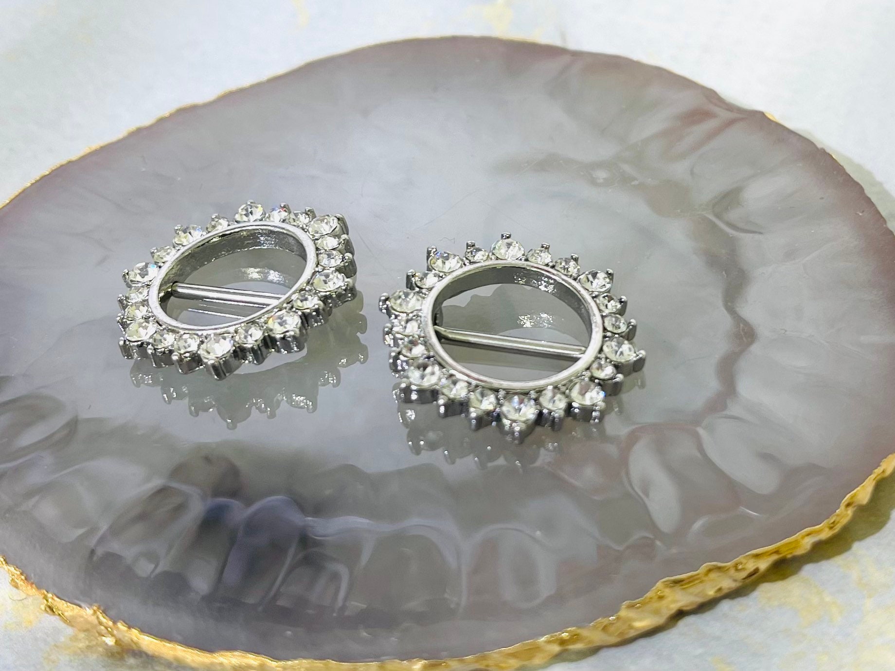 Pair of 14G Silver & Clear Stones Sunburst Clear Gems Nipple - Etsy