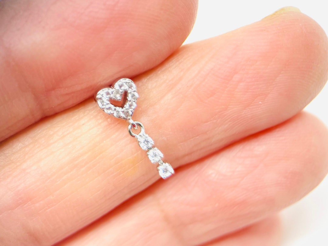 20g Heart Decor Dangle Nose Piercing Stud Ring, L Shape Heart Dangle ...
