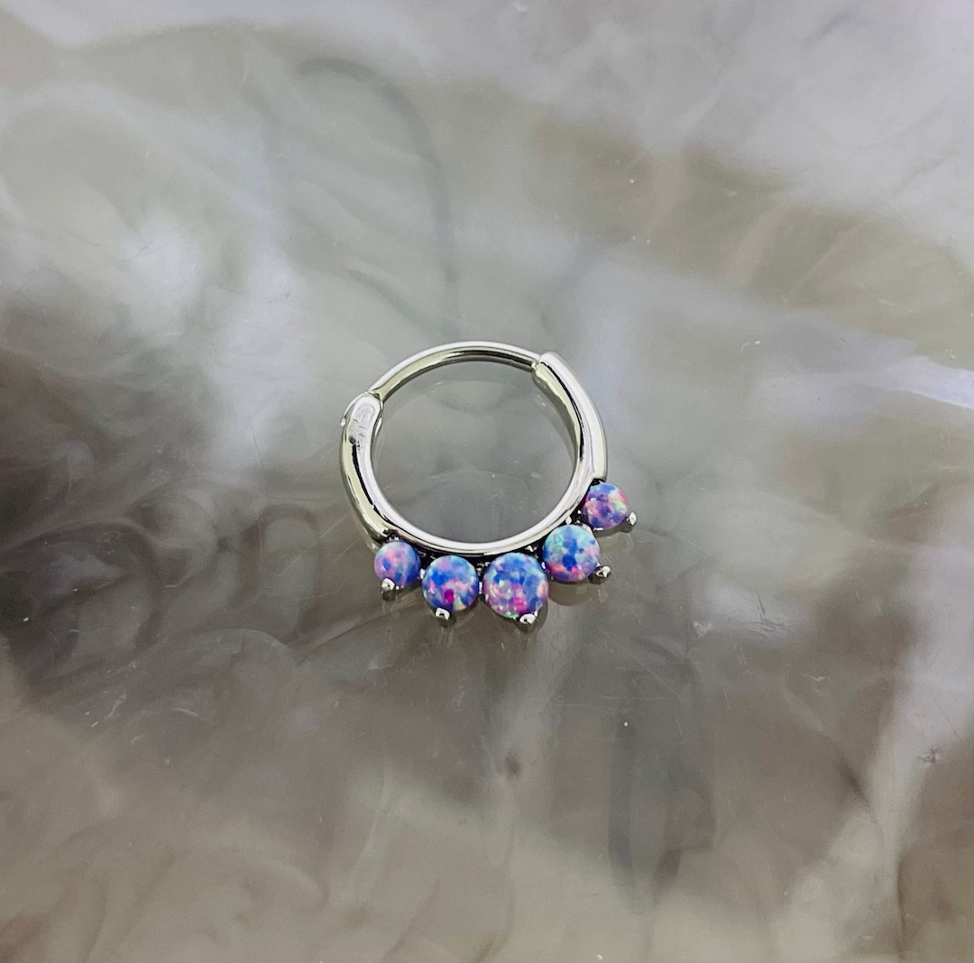 16G Purple Opal Septum Clicker Hoop Ring Piercing Purple Opal Colorful ...
