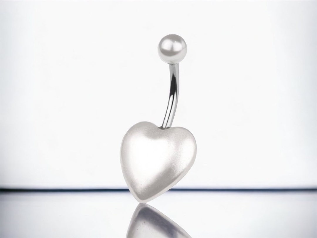Dainty White Pearl Heart Belly Button Ring Simple Belly Ring Dainty ...
