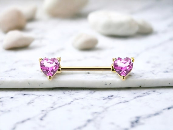Pair of 14G Gold Pink Heart Nipple Barbells. Nipple Piercing. Nipple Rings. Nipple Jewelry. Body Jewelry. Heart Nipple Ring Etsy