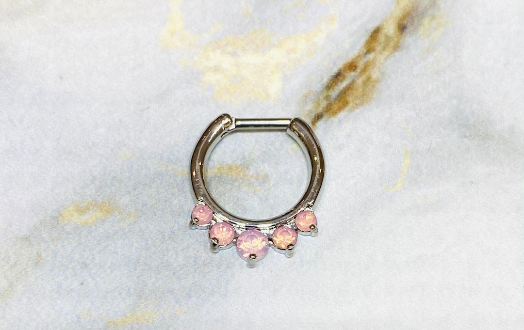 16G Pink Opal Septum Piercing Clicker Hoop Ring Dainty Pink Opal ...