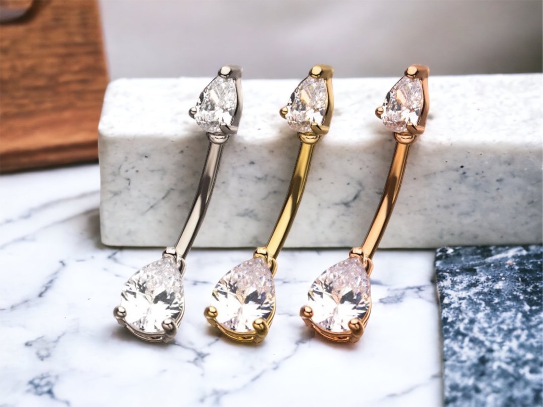 Dainty Double Teardrop Gem Belly Button Ring • Simple Belly Ring ...