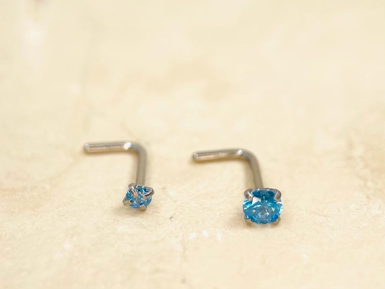 20G Baby Blue Gem L Shape Nose Piercing Stud, Simple Style Cute Baby ...