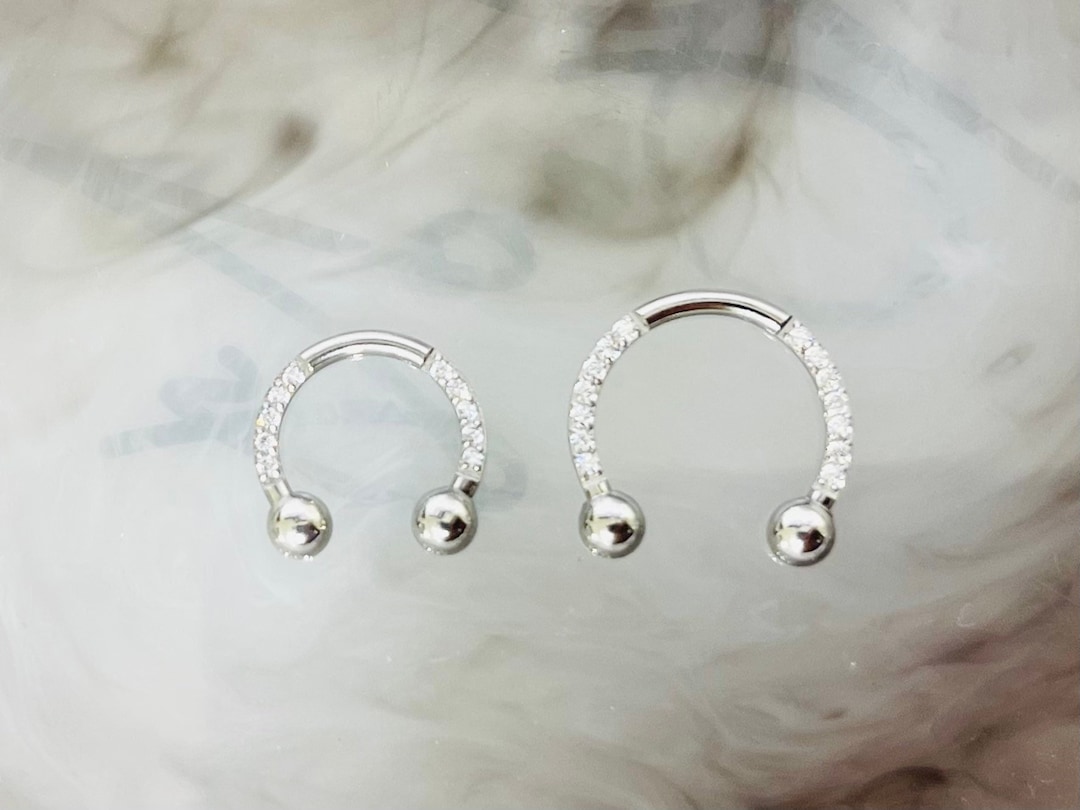 16G Silver Front Facing Clear Gems Horseshoe Ring Septum Ring. Nose ...