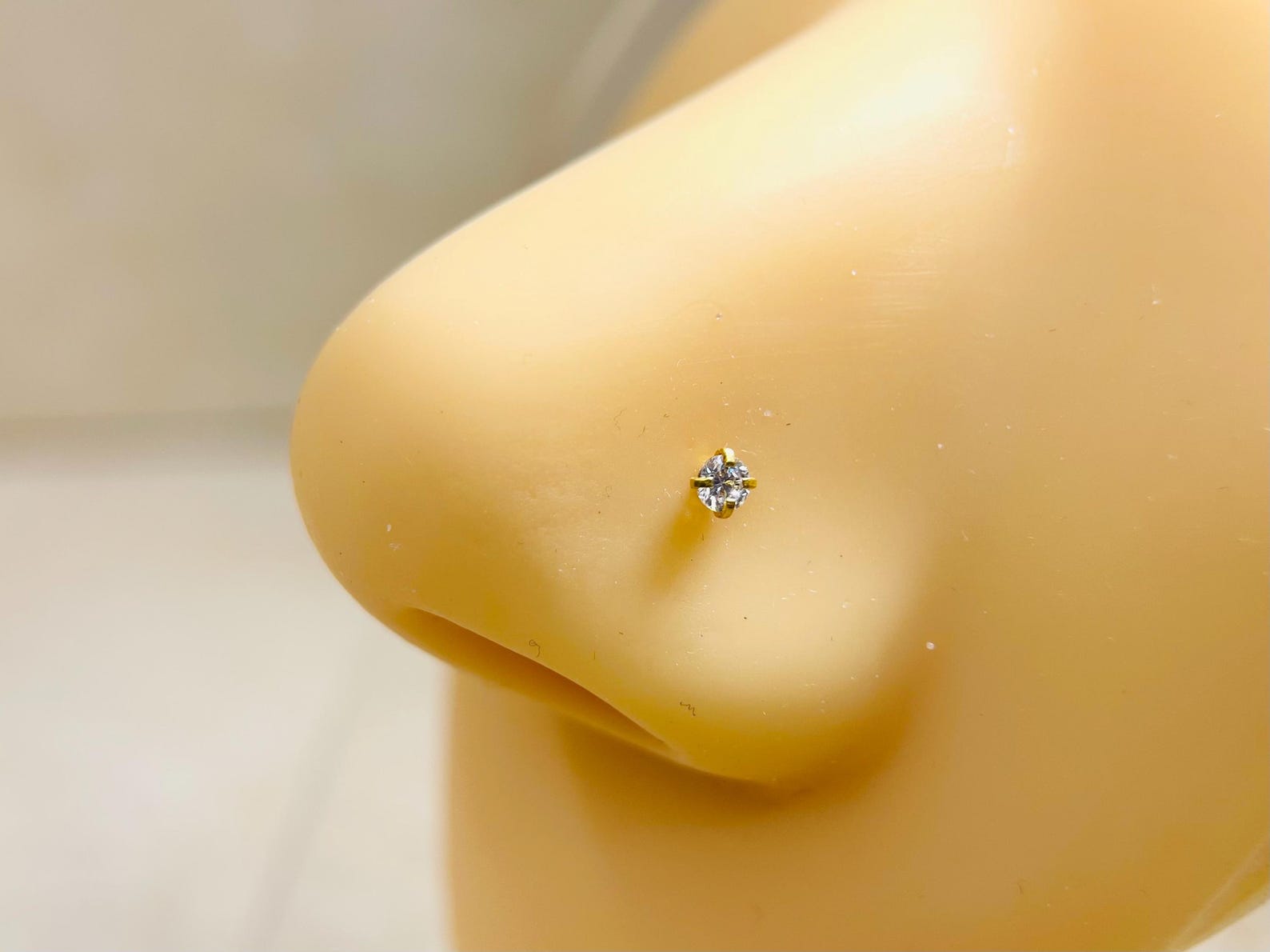 20G Gold Gem Top L Shape Nose Piercing Stud, Simple Style Everyday Wear ...