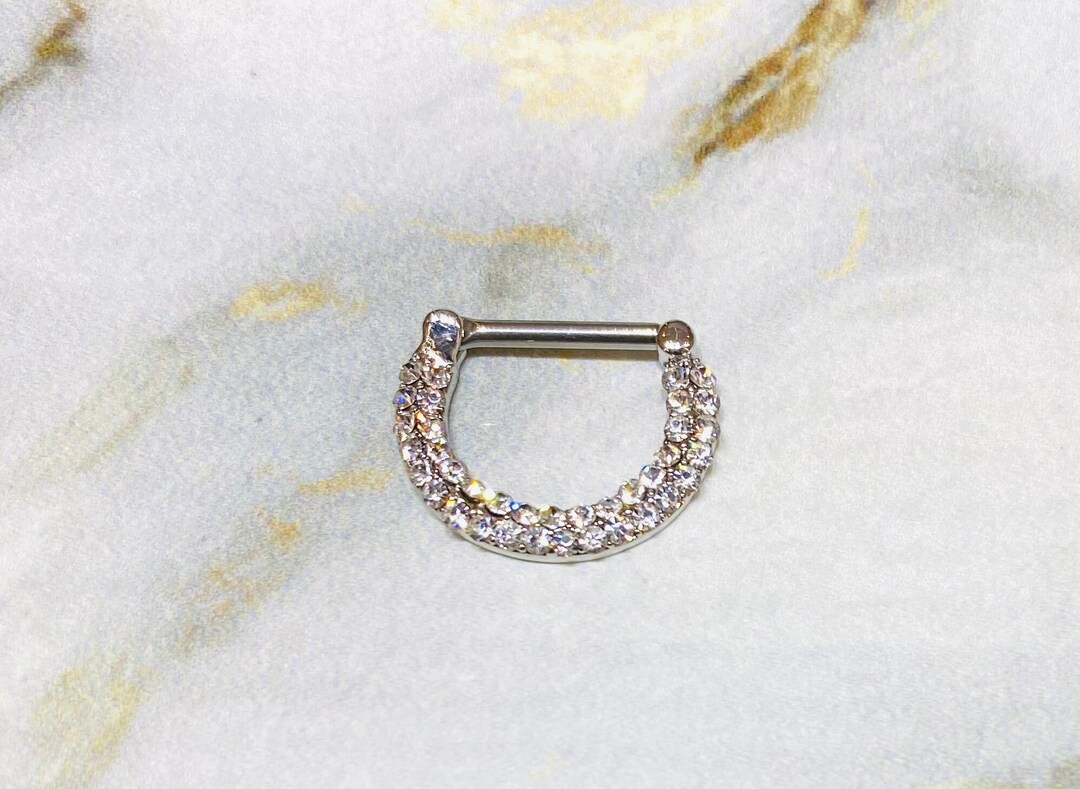 14G Sparkly Gem Decor Septum Piercing Clicker Hoop Ring Simple Style ...