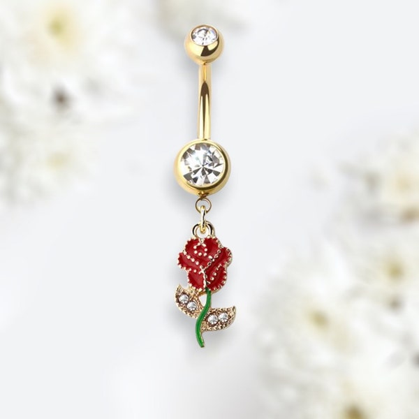 Rose Belly Ring - Etsy