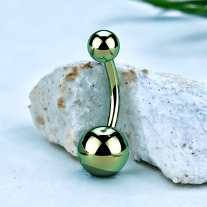 14G Implant Grade Titanium Plain Green Belly Button Ring, Simple Style ...
