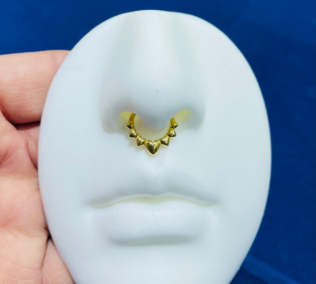 Dainty Gold Heart Septum Jewelry Clicker Ring, Daith Piercing, Ring ...