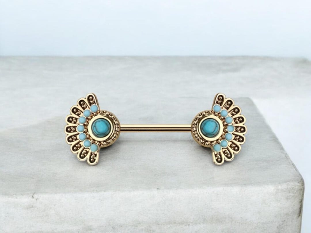 Gold Peacock Tail Nipple Ring, Exotic Feather-inspired Piercing Jewelry ...
